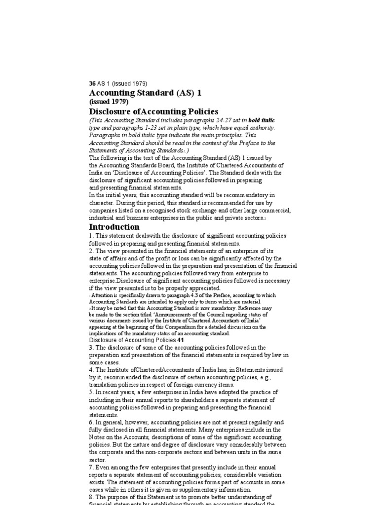 AS 1: Disclosure of Accounting Policies | PDF