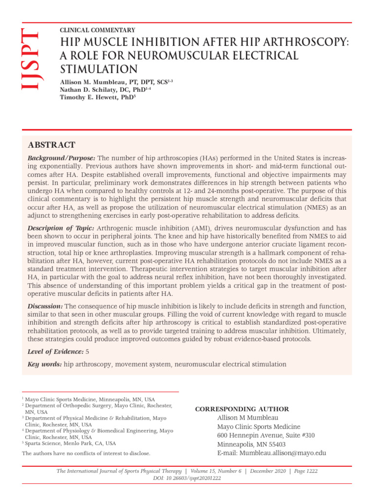 Hip Muscle Inhibition After Hip Arthroscopy - A Role For Neuromuscular ...