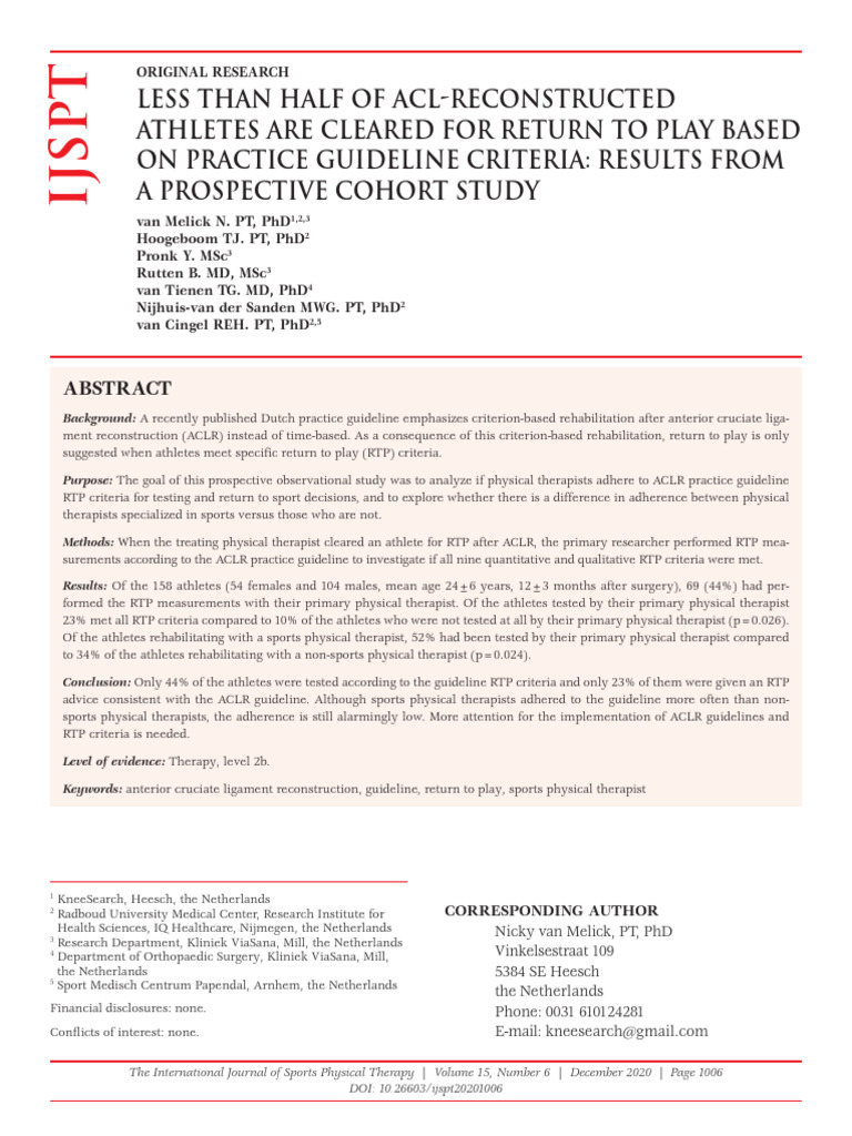 Less Than Half of Acl-Reconstructed Athletes Are Cleared For Return To ...