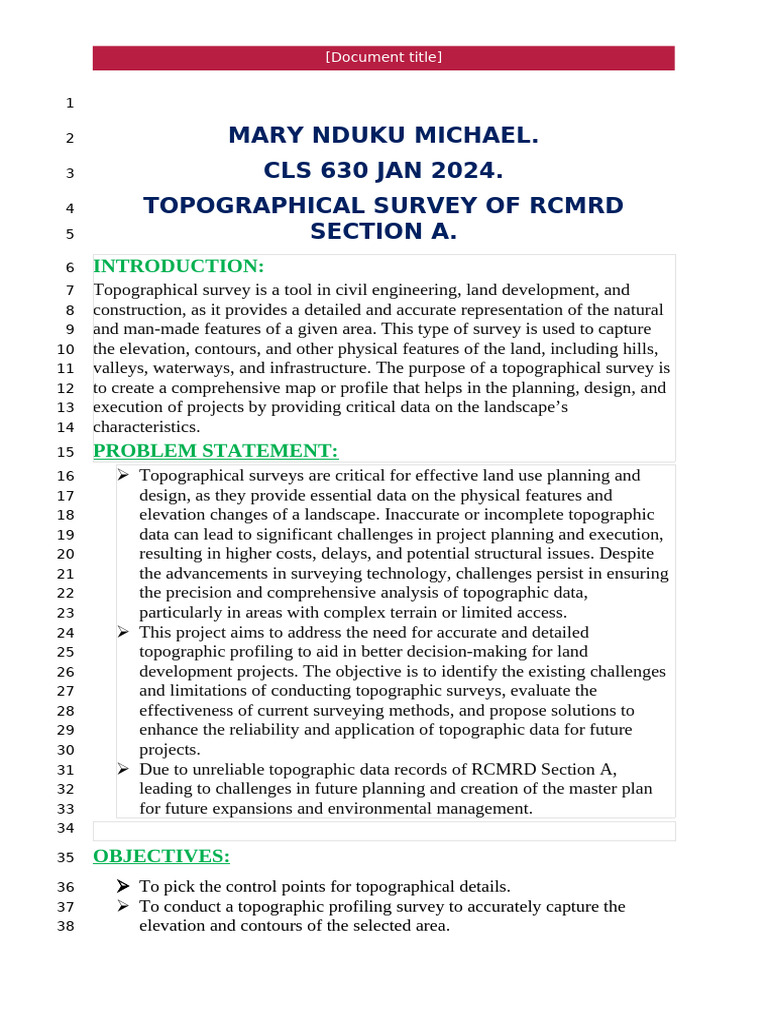 Topographic Project Report | PDF | Surveying | Topography