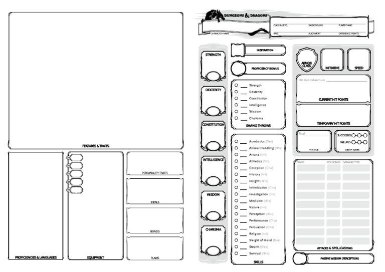Character Sheet - A4 Center Fold Singel Page Fillable | PDF