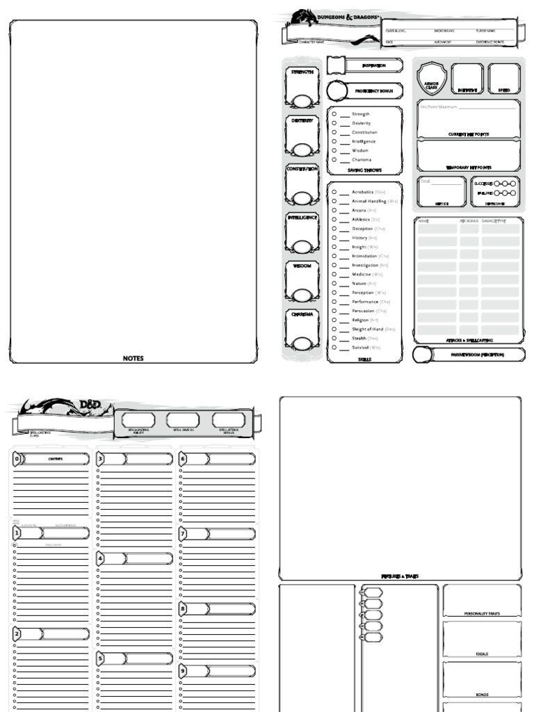 Character Sheet - A4 Center Fold Fillable | PDF