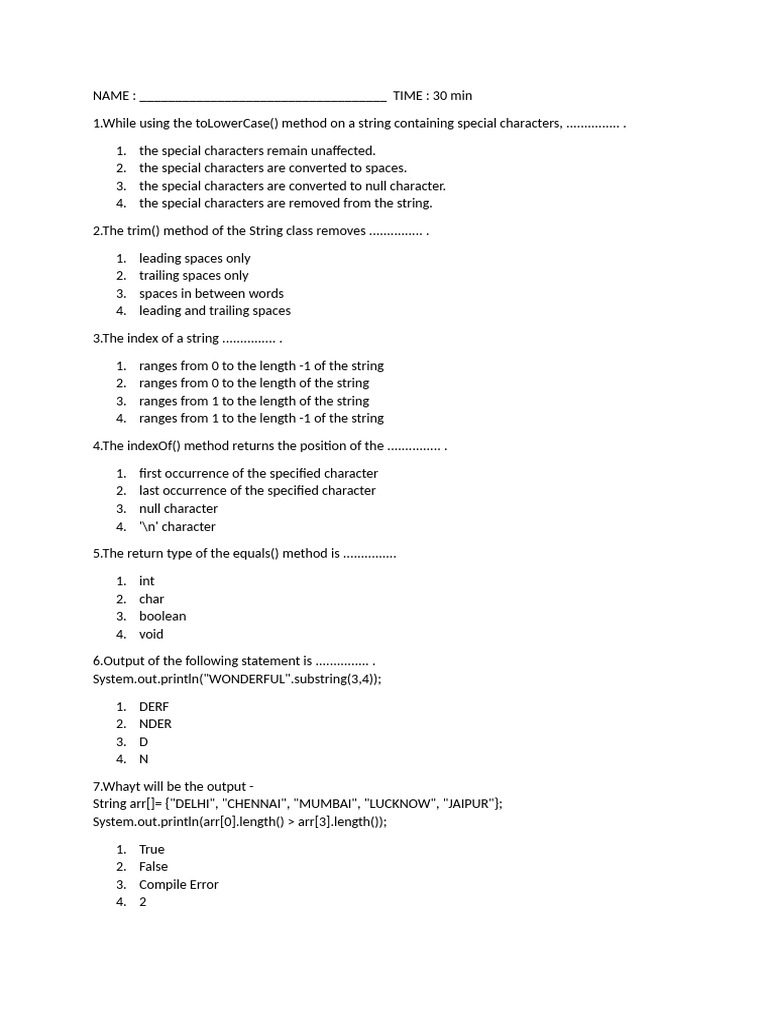 CLASS 10 QUESTION | PDF | String (Computer Science) | Computer Data