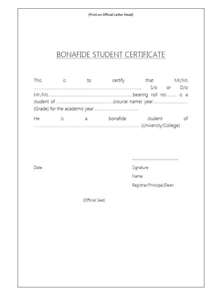 Bonafide Certifictae For Students | PDF
