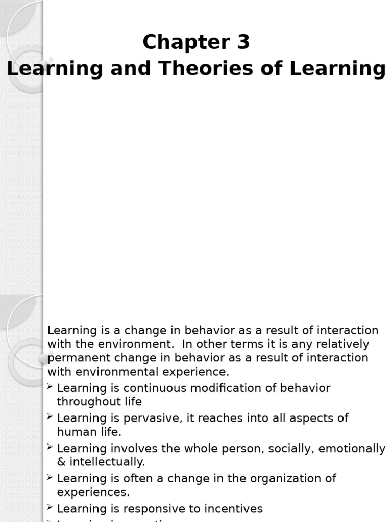 Learning Theories and Principles Explained | PDF | Classical Conditioning | Reinforcement