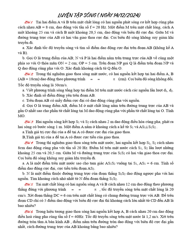 ÔN TẬP SÓNG 14-12 - HDG | PDF