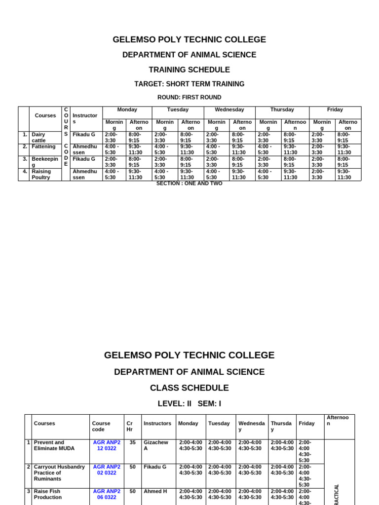 TIME SCHEDULE | PDF | Domesticated Animals | Livestock