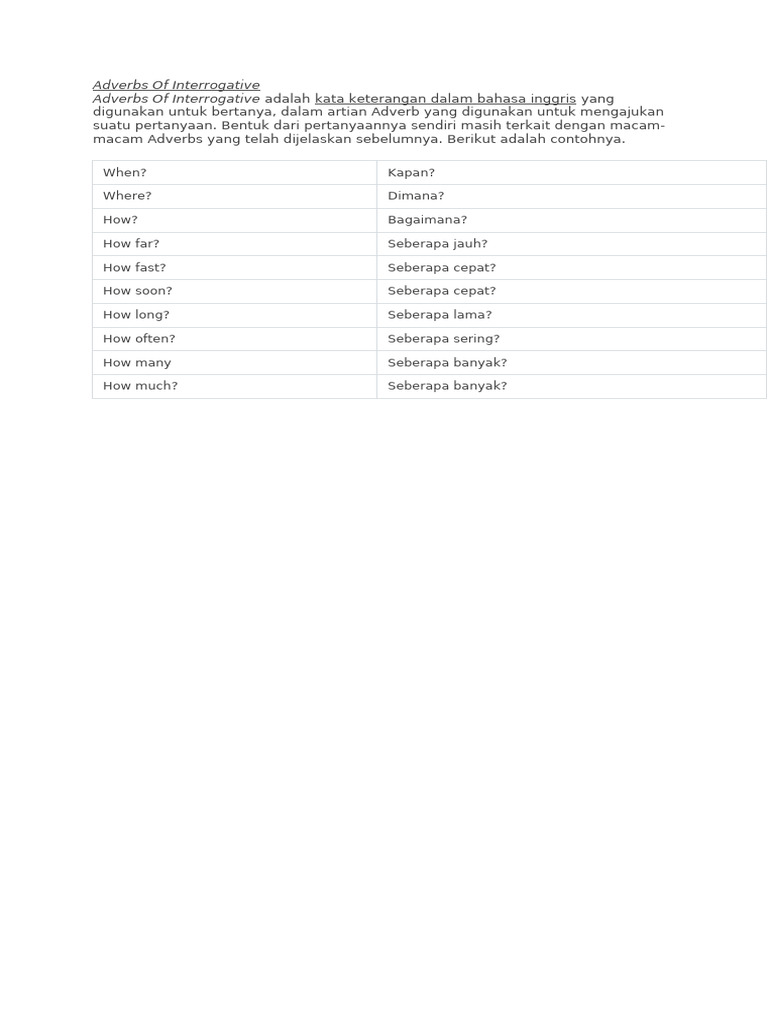 Adverbs of Interrogative | PDF