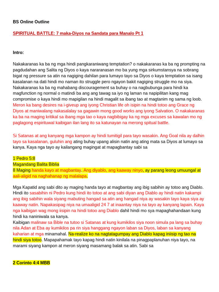 SPIRITUAL BATTLE - 7 Maka-Diyos Na Sandata para Manalo PT 1 | PDF