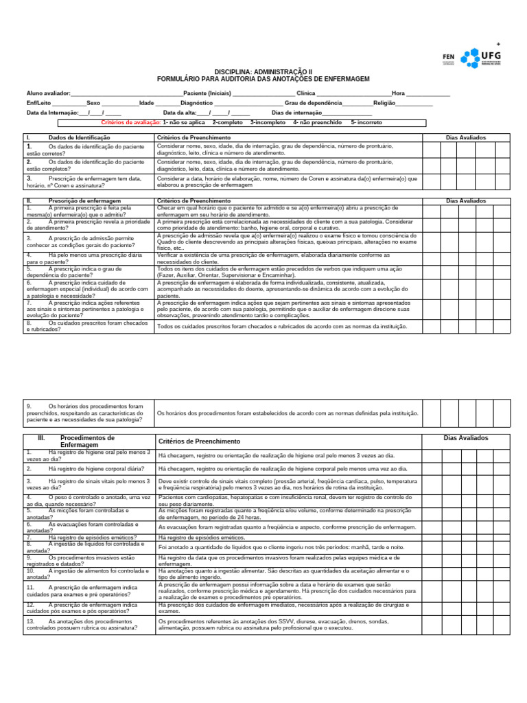 Formulario Auditoria 2019 Revisado e Corrigido | PDF | Enfermagem | Receita médica