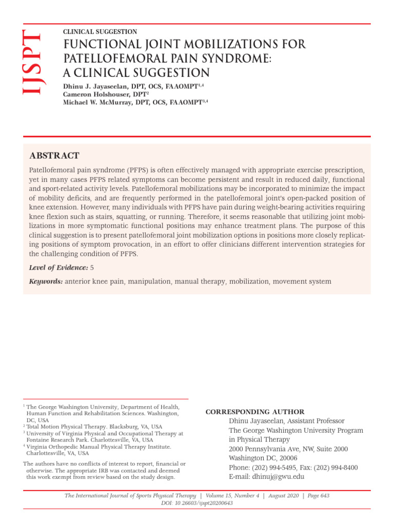 Functional Mobilizations for PFPS | PDF | Knee | Physical Therapy