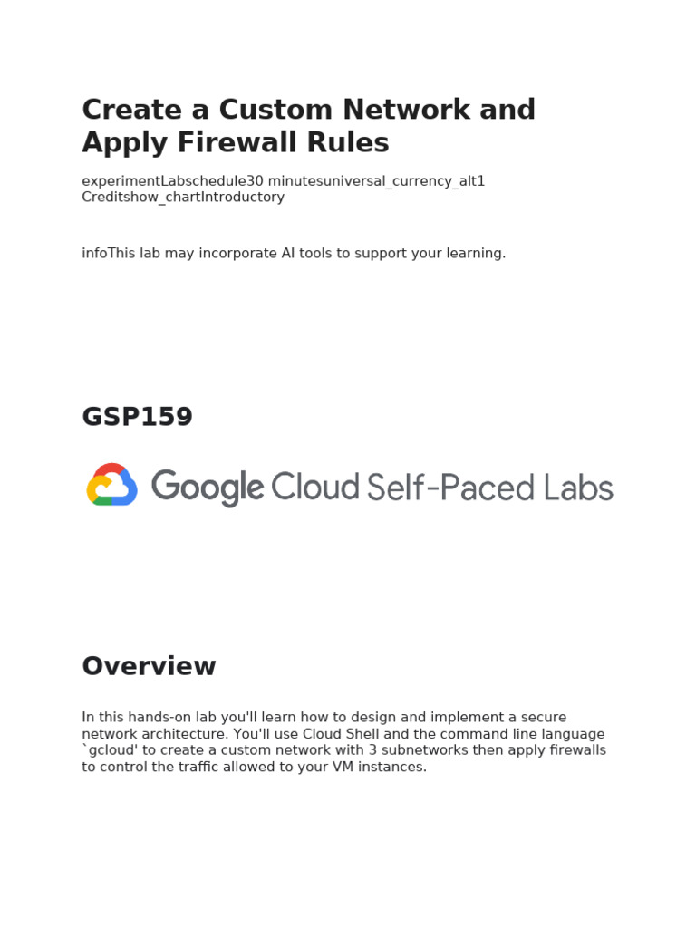 Create a Custom Network and Apply Firewall Rules | PDF | Communications ...