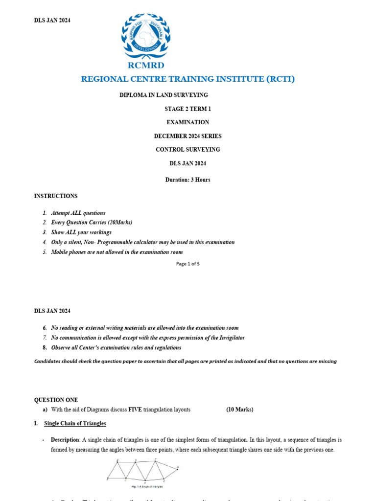 DLS JAN 2024 Control Survey Main Exam | PDF | Surveying | Triangle