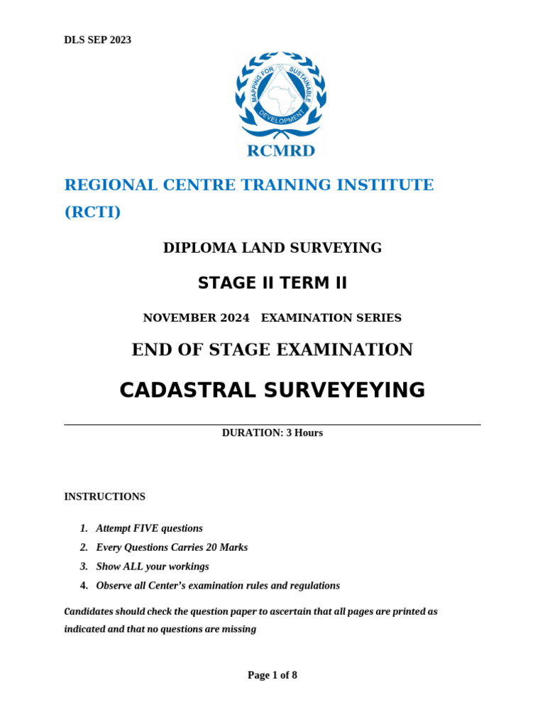 Dls Sep 2023 Cad Surv-End Main Stage Exam | PDF | Surveying ...