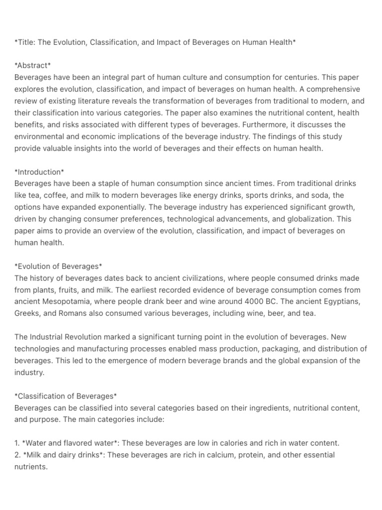 The Evolution, Classification, and Impact of Beverages On | PDF | Drink ...