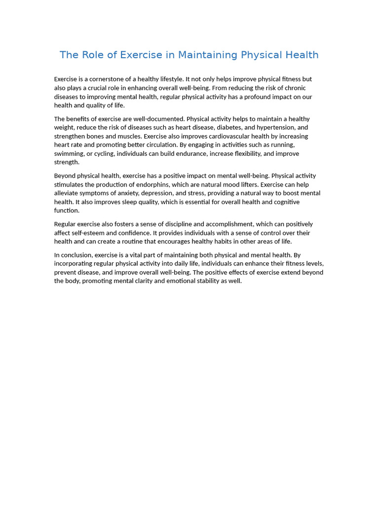The Role of Exercise in Maintaining Physical Health | PDF