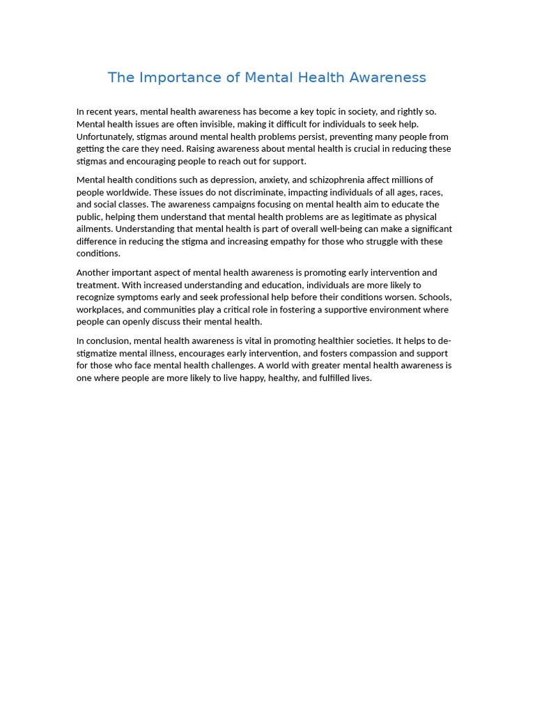 The Importance of Mental Health Awareness | PDF