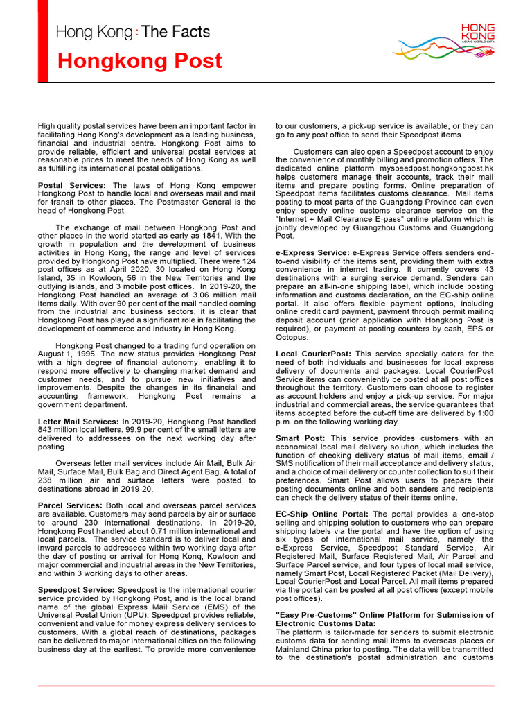 Hong Kong_ The Facts - Hongkong Post - hk_post | PDF | Mail ...