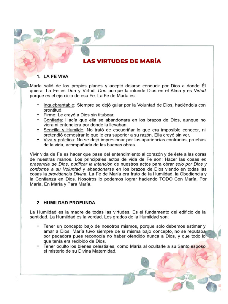 Las virtudes de Maria | PDF | Amor | Fe
