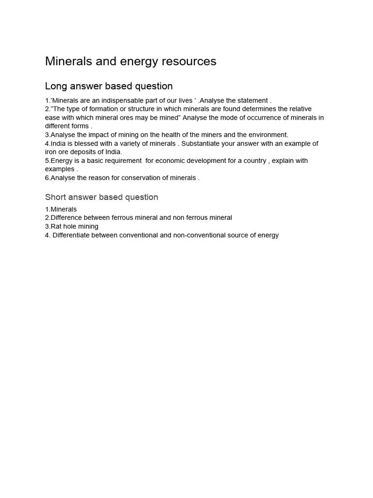 Minerals and Energy Resources | PDF
