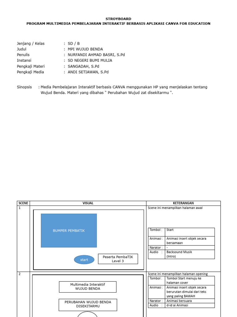 Storyboard MPI Wujud Benda PembaTIK 2024 | PDF