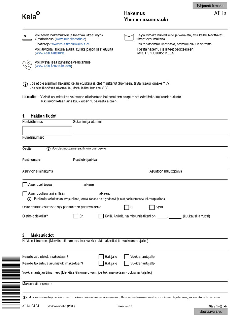 Hakemus Yleinen Asumistuki: 1. Hakijan Tiedot | PDF