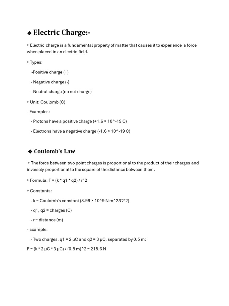 Electric Charge and Field Formulas | PDF | Electric Charge | Electric Field