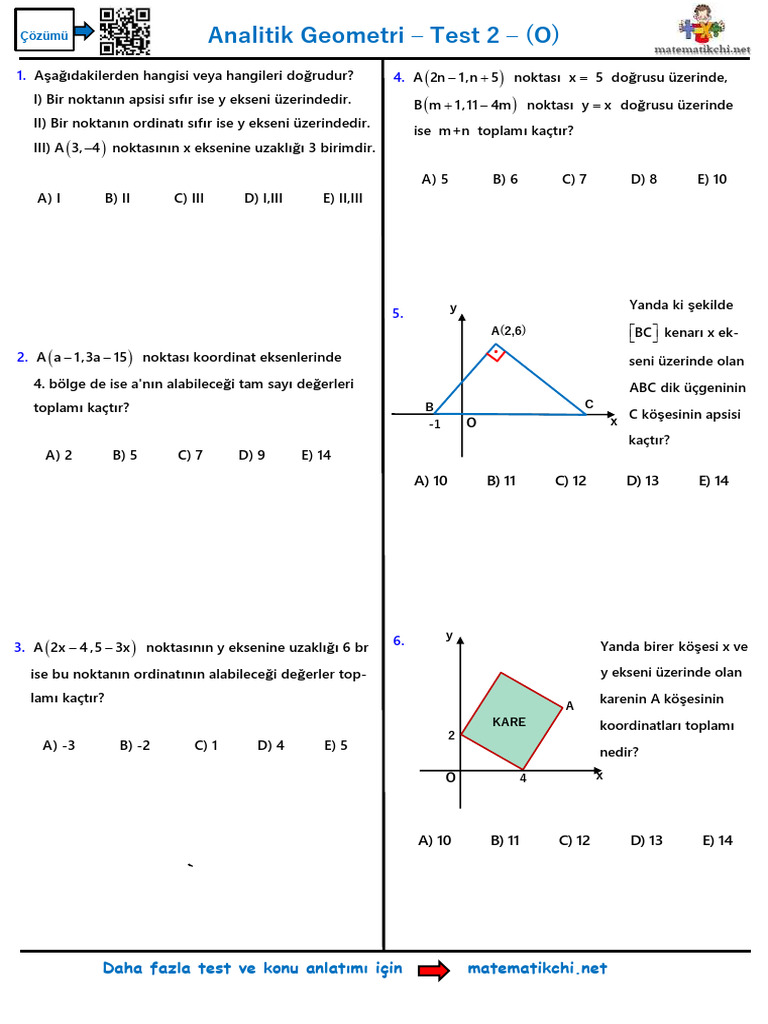 Analitik Geometri Test 2 Orta Seviye | PDF