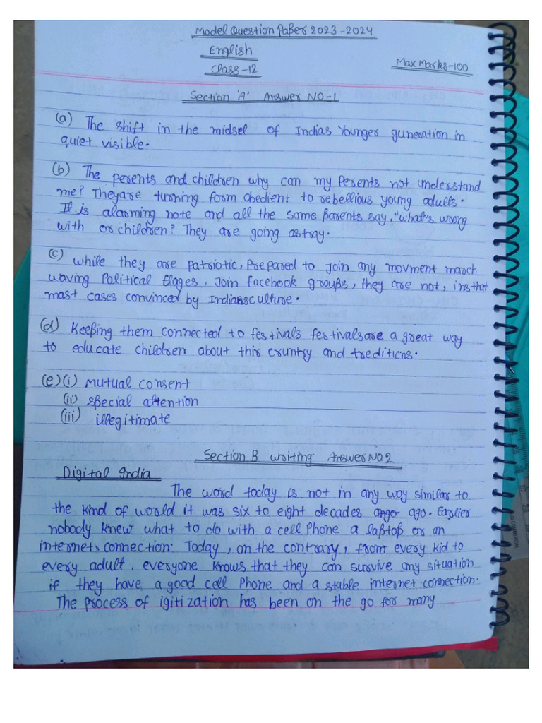 12TH English Model Paper Solution 2024 Up Board | PDF