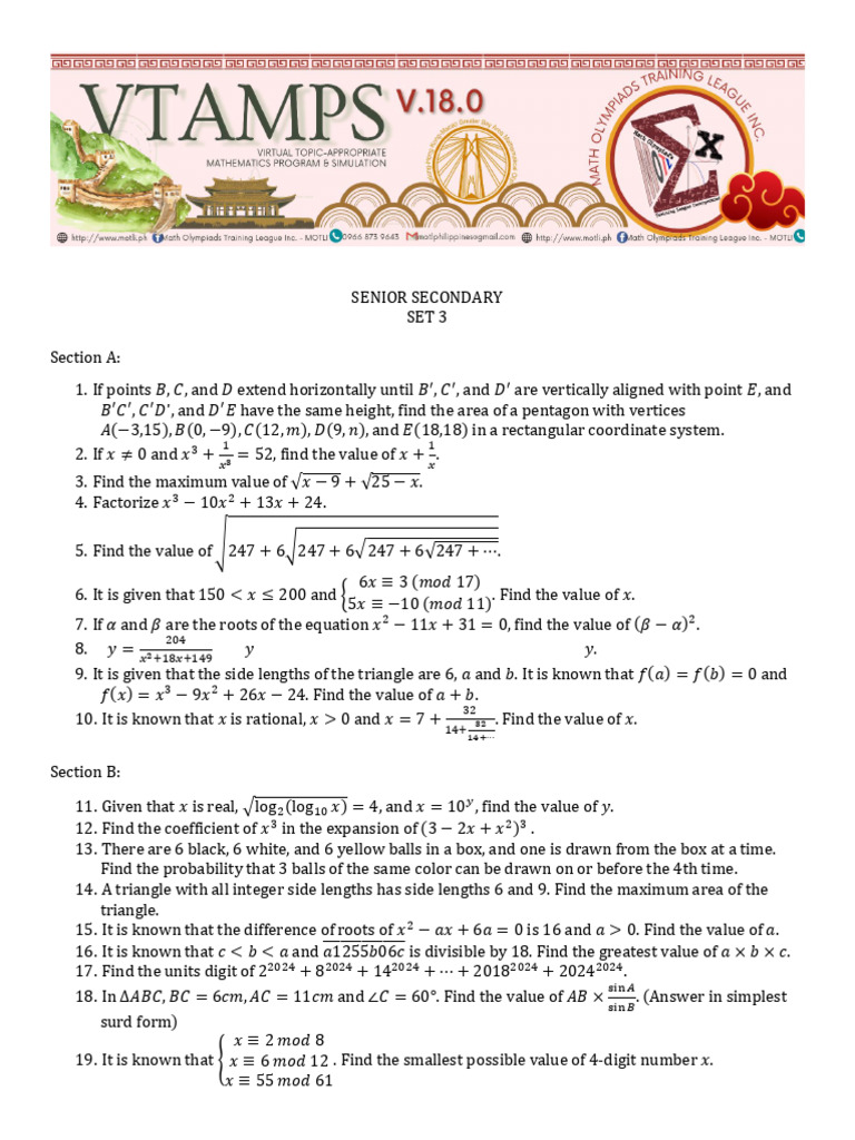 VTAMPS 18 SS Set 3 | PDF | Area | Number Theory