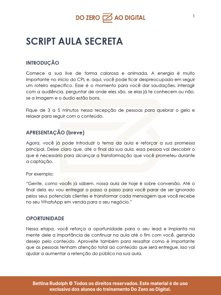 Script Aula Secreta PDF | PDF | Racionalidade