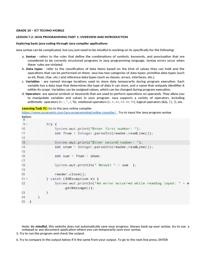 ICT 10 Lesson 7 - 2 - Students | PDF | Computer Program | Programming