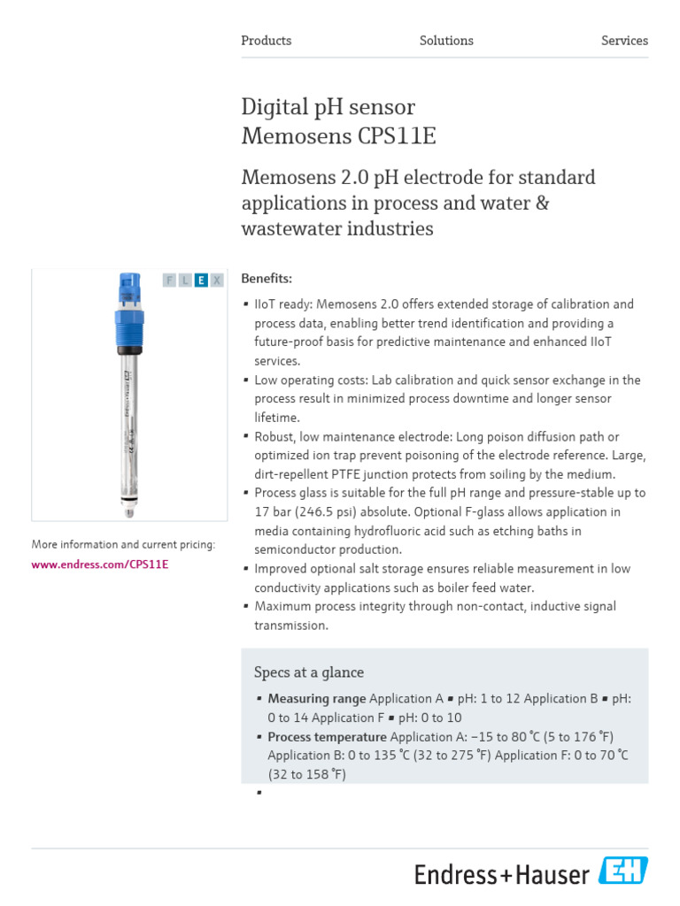 Endress-Hauser Memosens CPS11E EN | PDF | Ph | Sensor