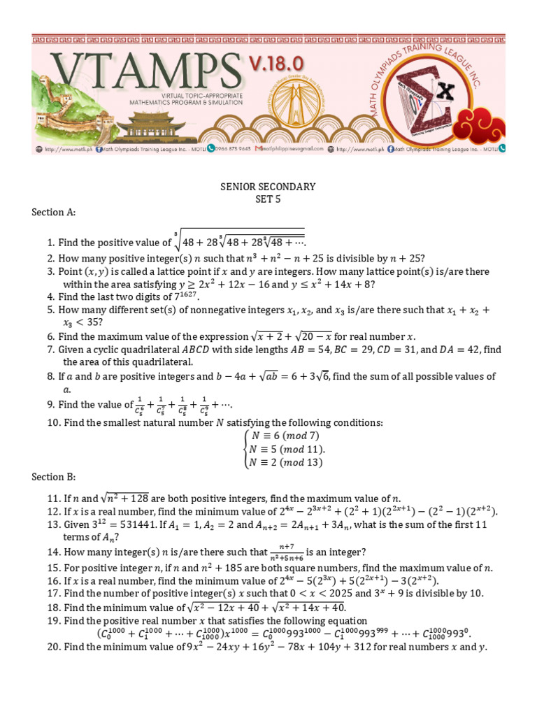 VTAMPS 18 SS Set 5 | PDF | Algebra | Mathematics
