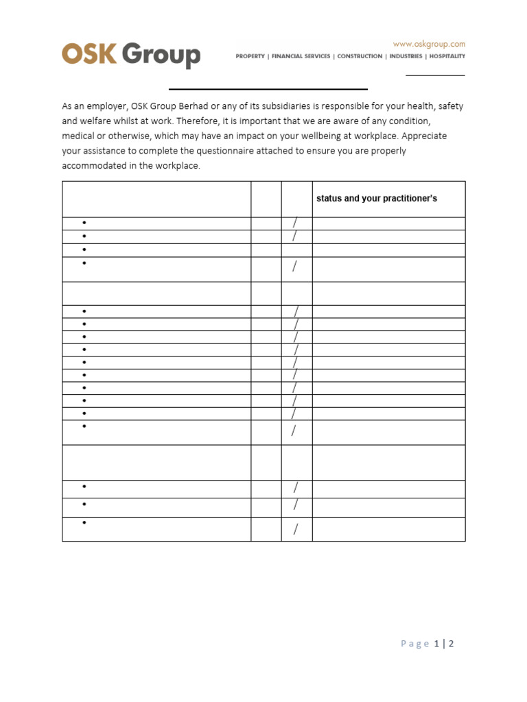 Health Declaration Form | PDF | Chronic Condition | Causes Of Death