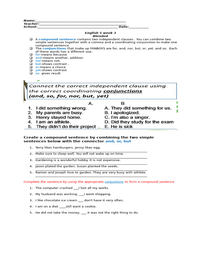 Compound Sentences and Conjunctions Guide | PDF