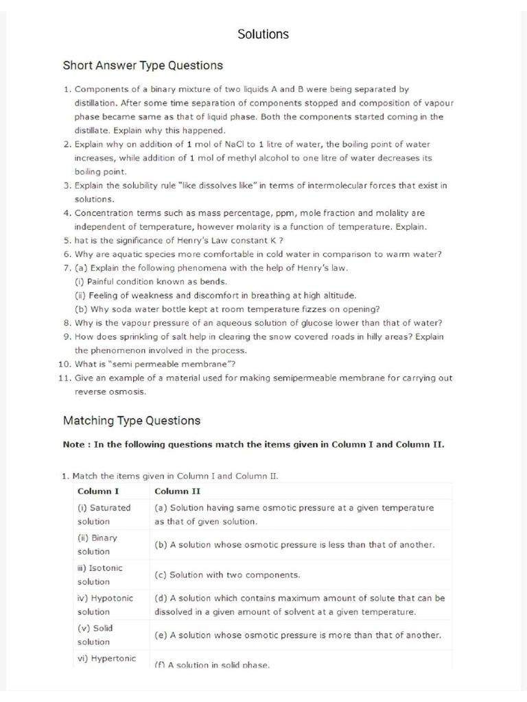 Solution Imp Questions | PDF