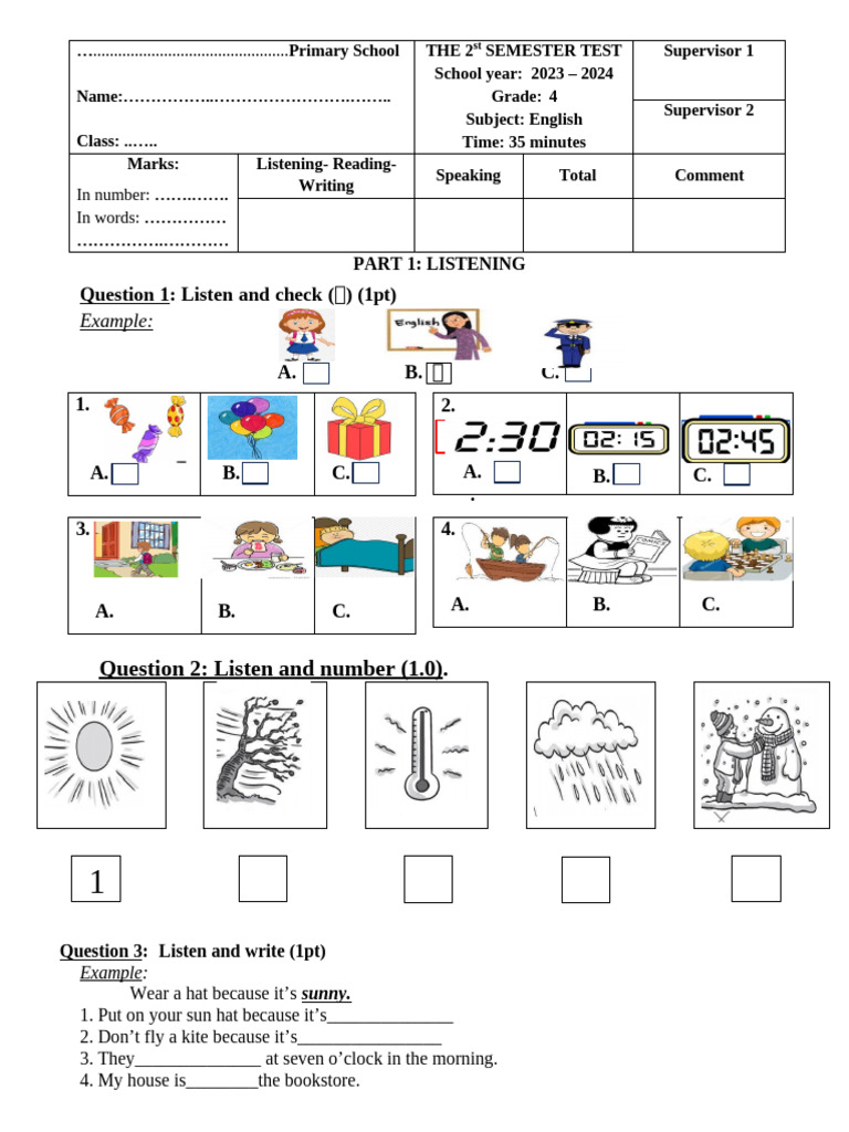 Grade 4 English Semester 2 Test | PDF