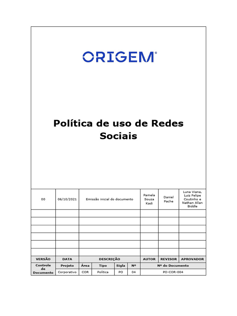 PO-COR-004 Política de uso de redes sociais | PDF | Rede social | Hashtag