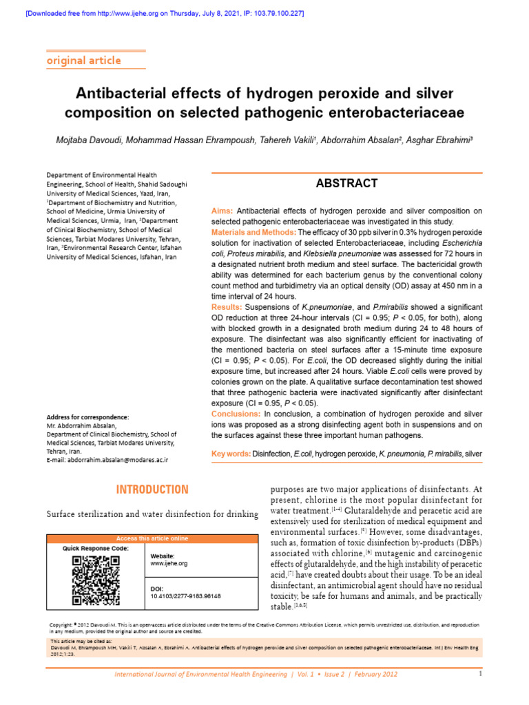 Antibacterial Effects of Hydrogen Peroxide and Silver | PDF | Bacteria ...