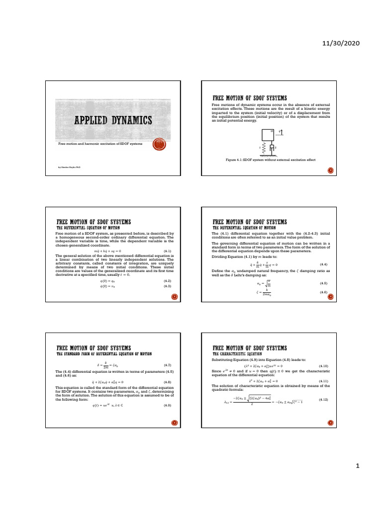 Free Motion and Harmonic Excitation of SDOF Systems | PDF | Damping ...