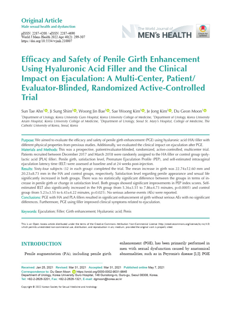Efficacy and Safety of Penile Girth Enhancement Using Hyaluronic Acid ...