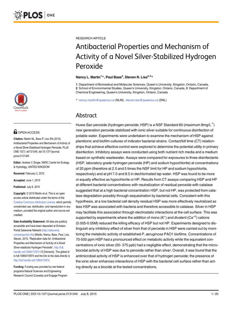 Antibacterial Properties and Mechanism of | PDF | Hydrogen Peroxide ...