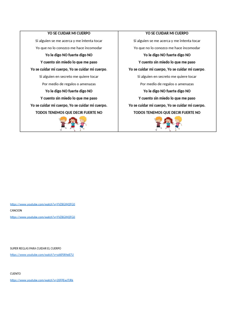 Yo sé cuidar mi cuerpo: Canción y letras | PDF
