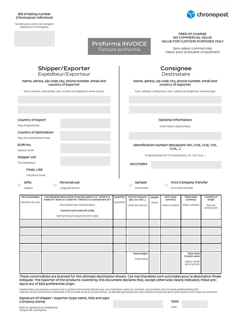 Facture Proforma pour Douanes | PDF