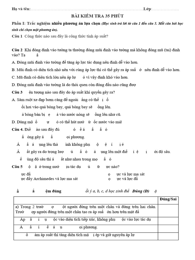 KTRA 35P - KHTN (LÝ 8) CUỐI HKI | PDF