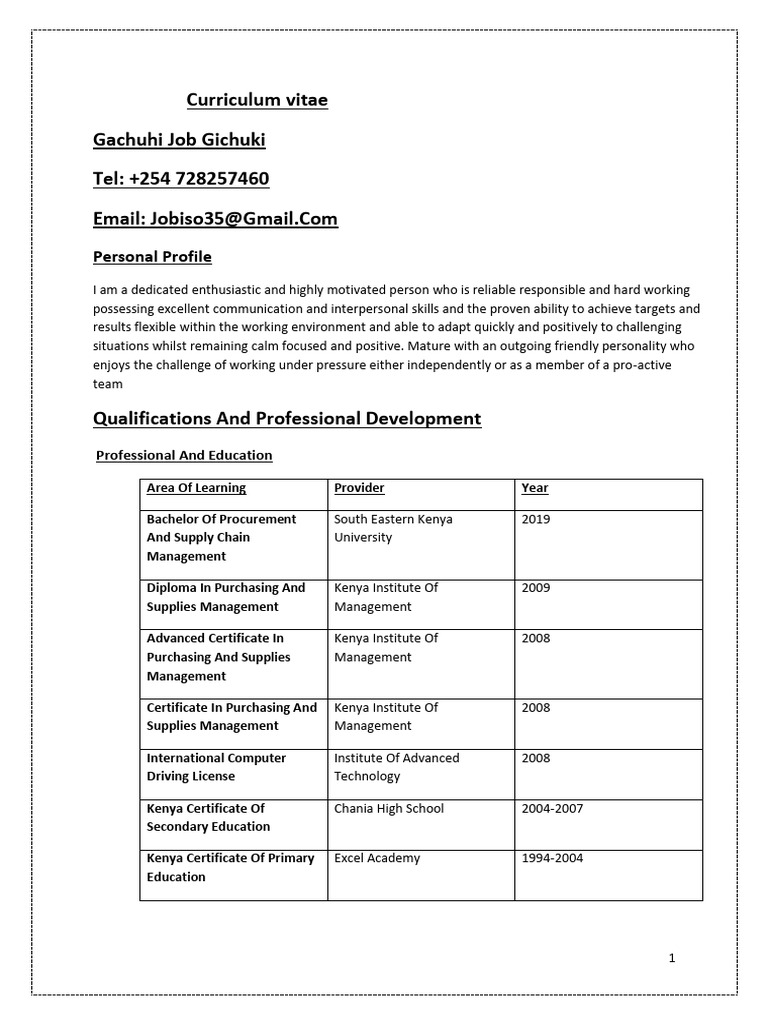 0 - GACHUHI JOB GICHUKI CV 2023 | PDF | Procurement