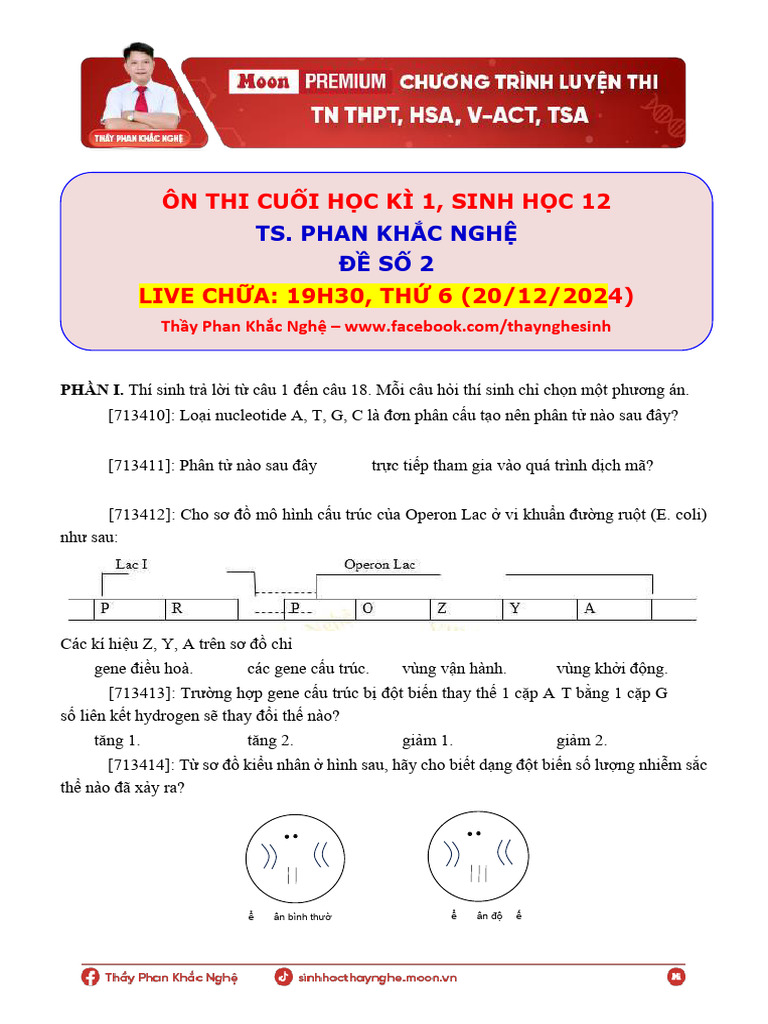 Ôn Thi Cu IH C Kì 1, Sinh H C12: Ts. Phan KH C NGH S 2 | PDF