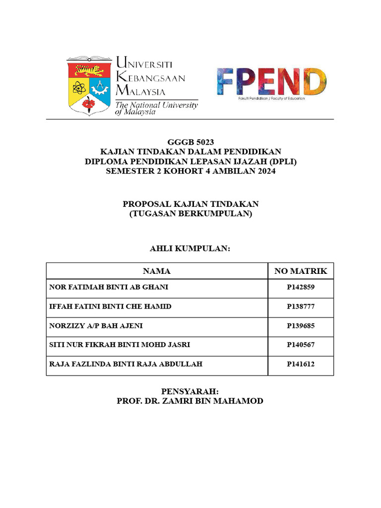 Kumpulan 1 - Proposal Kajian Tindakan | PDF