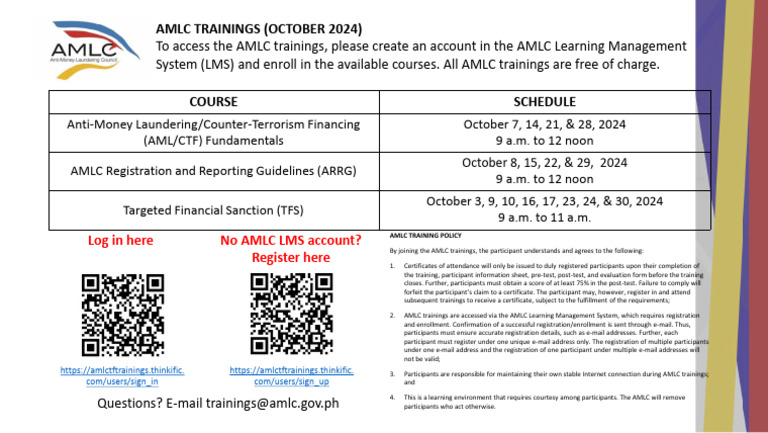 2024 Amlc Trainings For The Month of October-2 | PDF